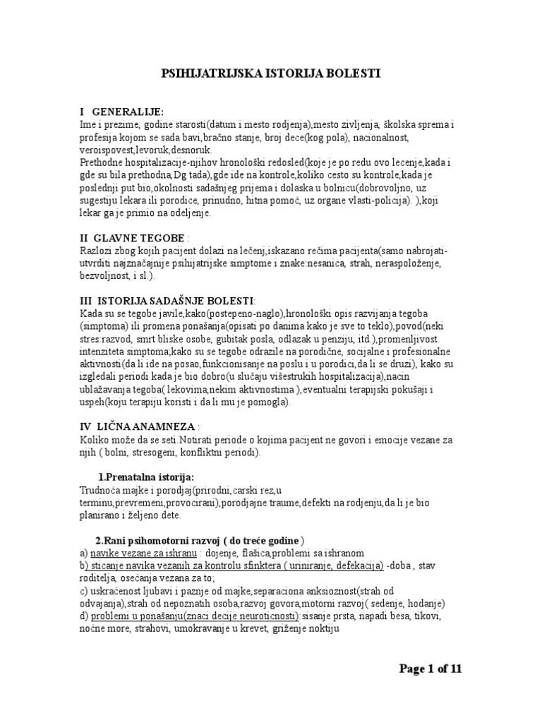 Psihijatrijska Anamneza I Status (Najbolji) | PDF