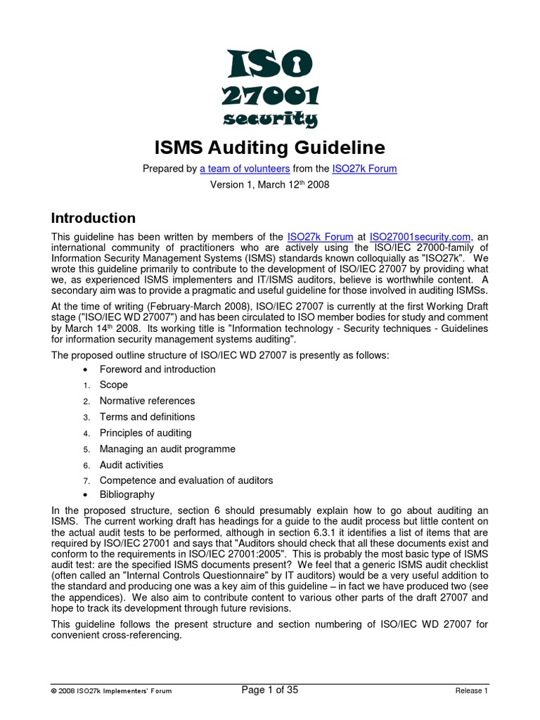 ISO27k Guideline On ISMS Audit v1 | PDF | Information Security | Audit