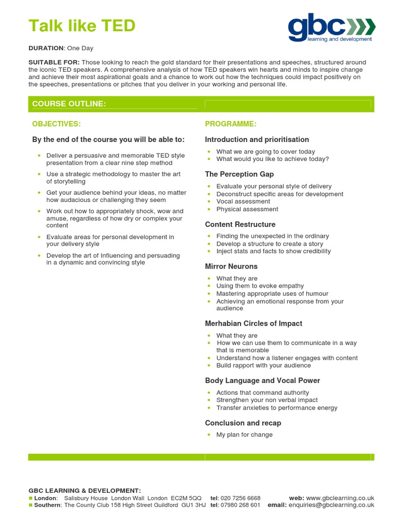 Talk Like TED Course | PDF | Behavioural Sciences | Human Communication