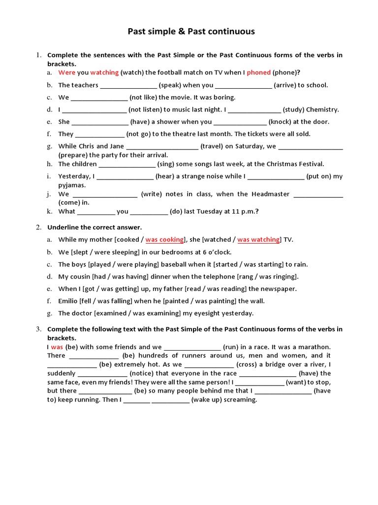Past Simple vs. Past Continuous Exercises | PDF | Language Arts ...