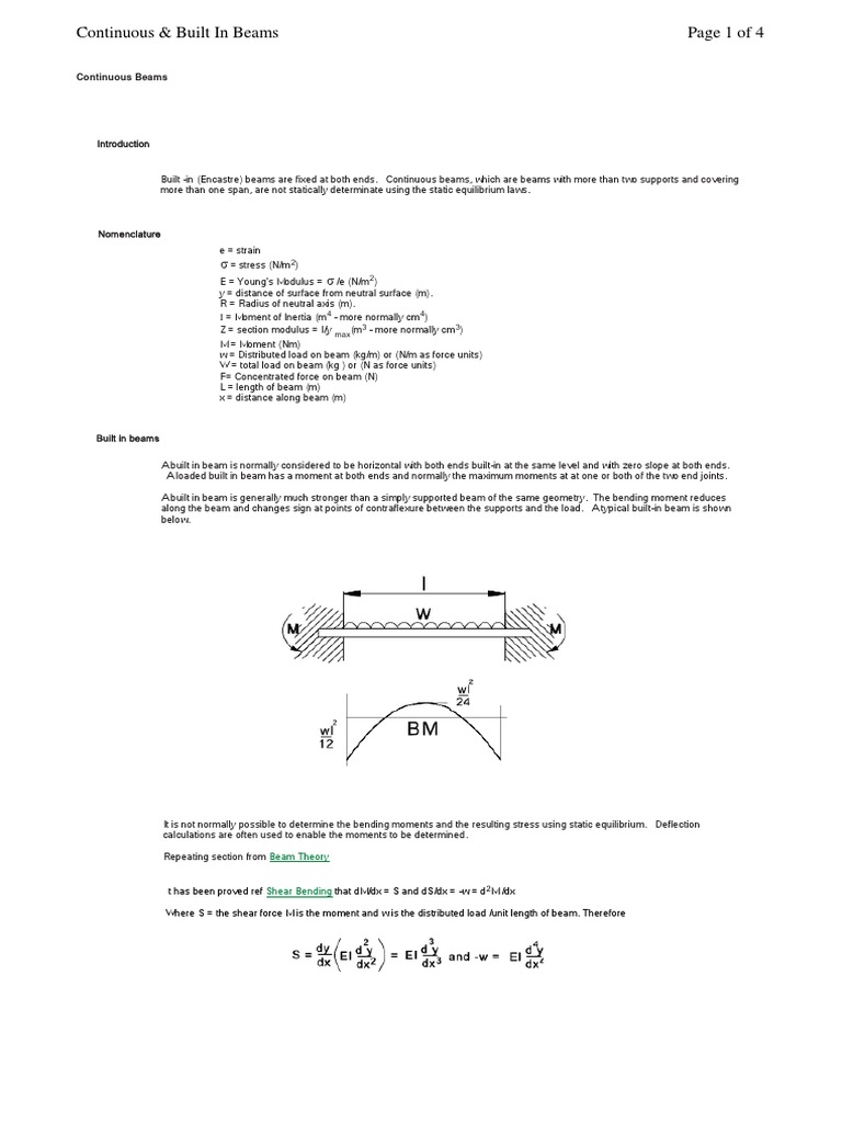 Continuous Beam Analysis and Formulas | PDF | Beam (Structure) | Bending