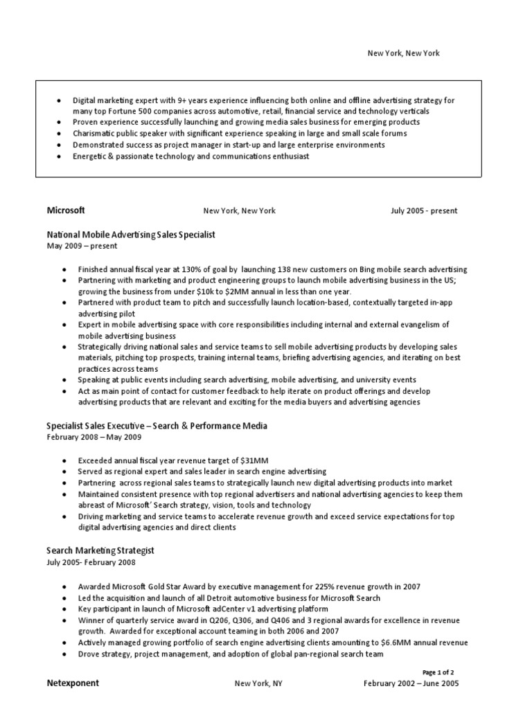 DM Resume Aug2010 No Contact Info | PDF | Advertising | Marketing