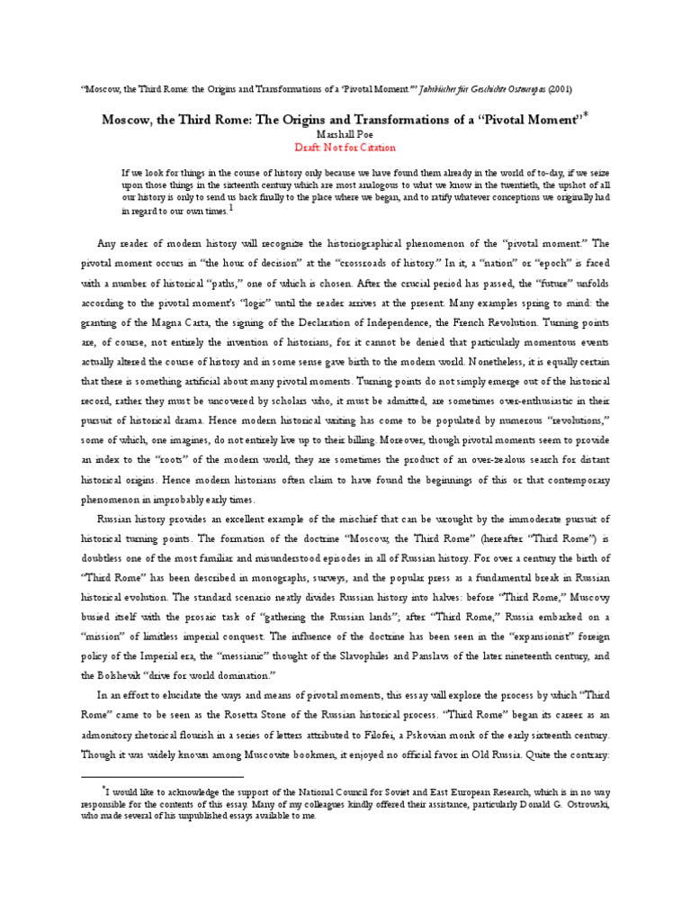 Moscow The Third Rome The Origins and Transformations of A Pivotal ...