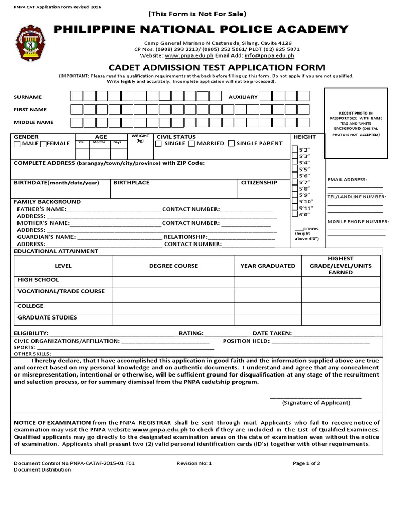 PNPA Cadet Admission Test Application | PDF | Identity Document | Wellness