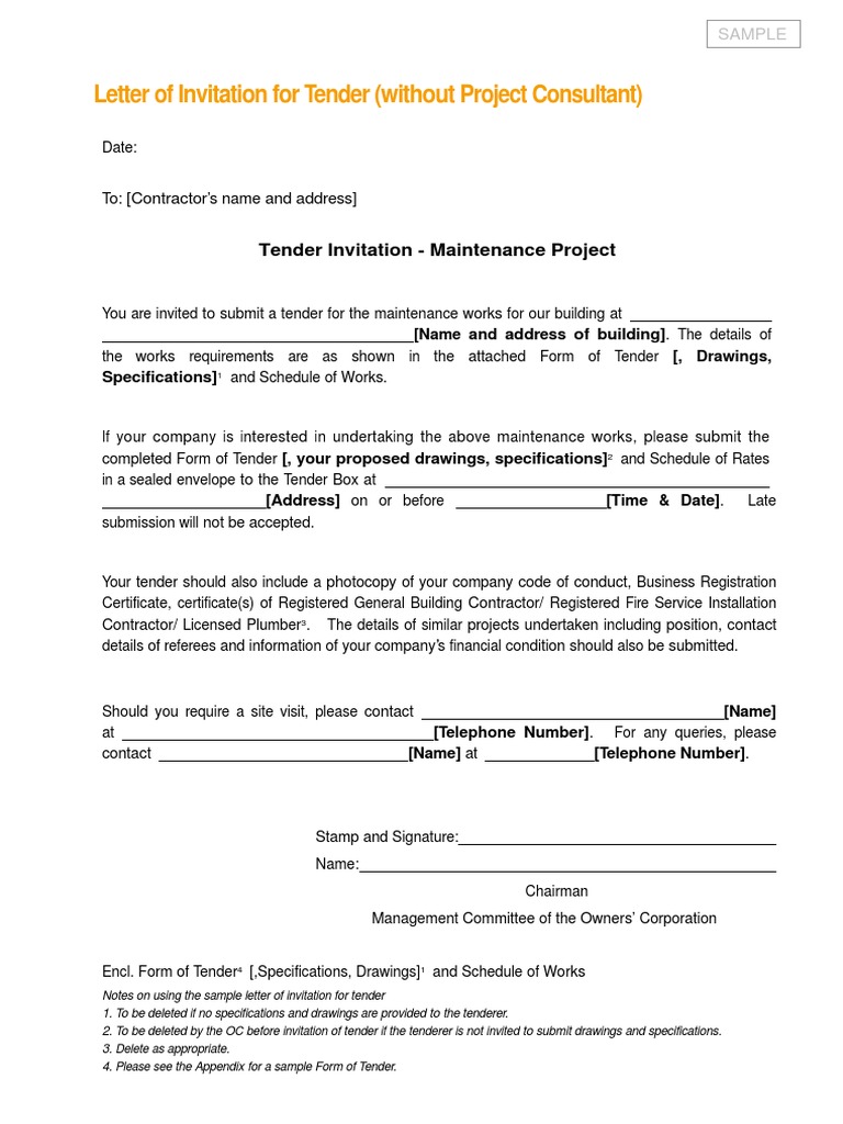 Construction Tender Invitation Letter | PDF | Partnership ...