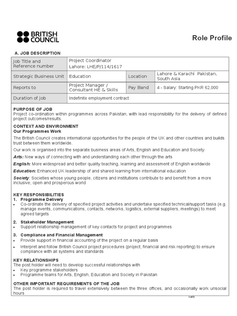 Role Profile: A. Job Description | PDF | Recruitment | English Language