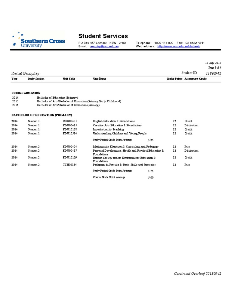 Unofficial Academic Transcript | PDF | Curriculum | Literacy