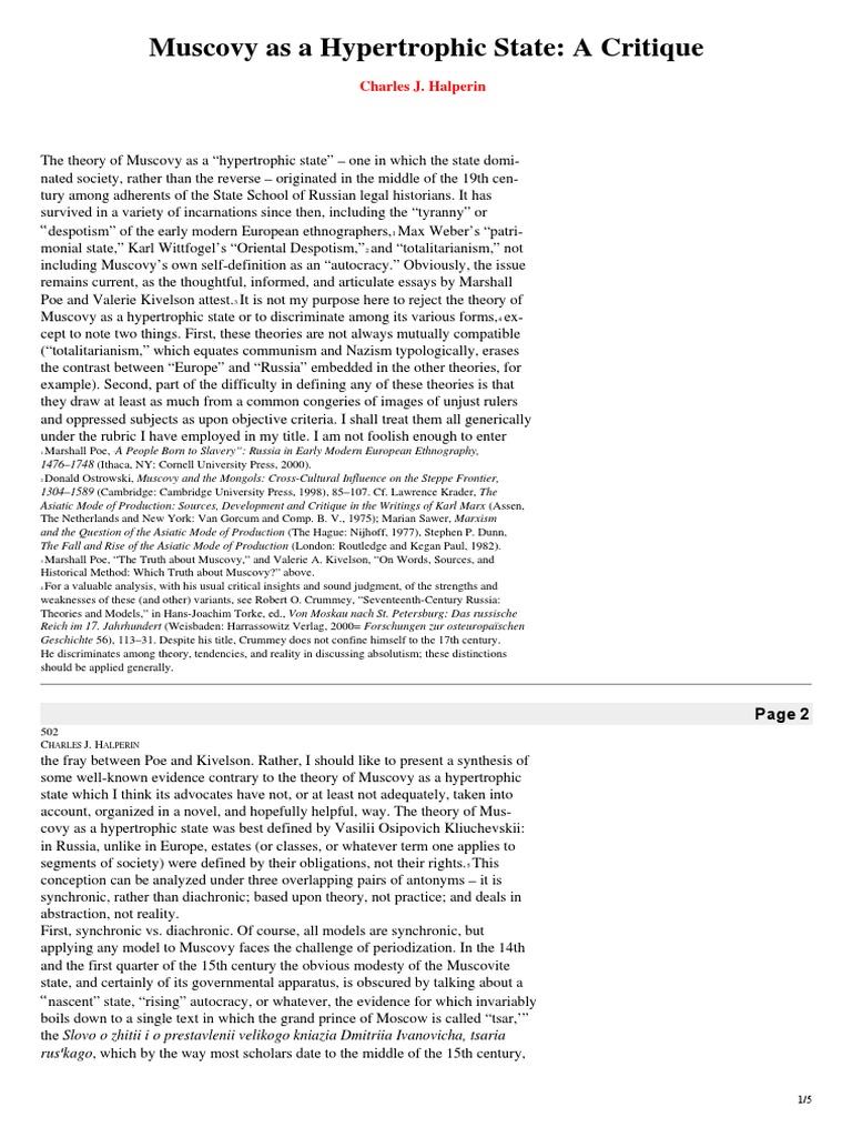 Muscovy As A Hypertrophic State | PDF | Serfdom | Tsar