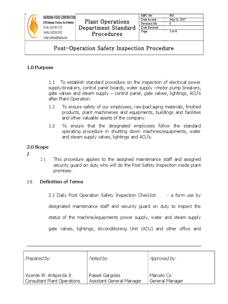 MFC Post Operation Inspection Procedure | Security Guard | Safety