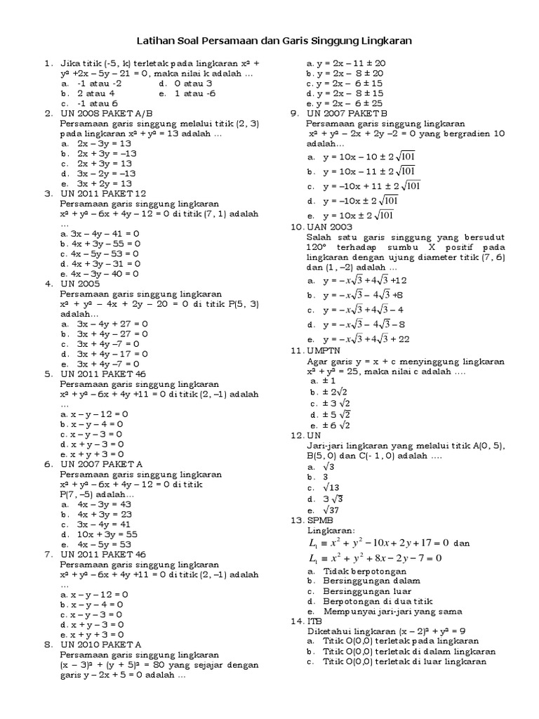 Latihan Soal Lingkaran | PDF