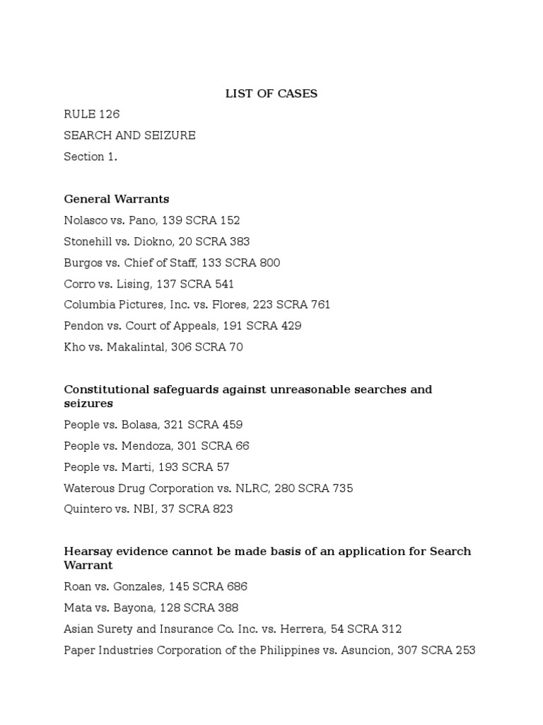 Recent Cases on Search and Seizure | PDF | Search And Seizure | Search ...