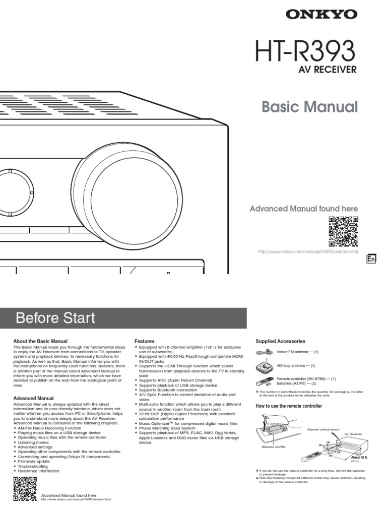 Onkyo HT-R393 - Manual - English | PDF | Hdmi | Digital Audio