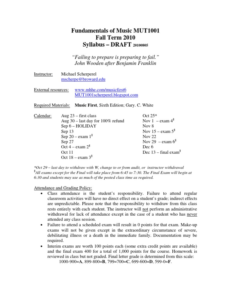MUT1001 Music Fundamentals Syllabus | PDF | Interval (Music) | Minor Scale