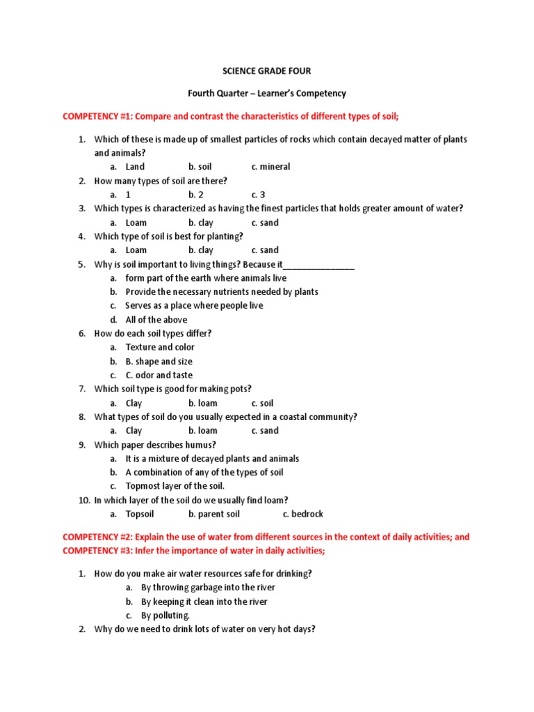 Science Grade Four Fourth Quarter - Learner's Competency | PDF | Cloud ...