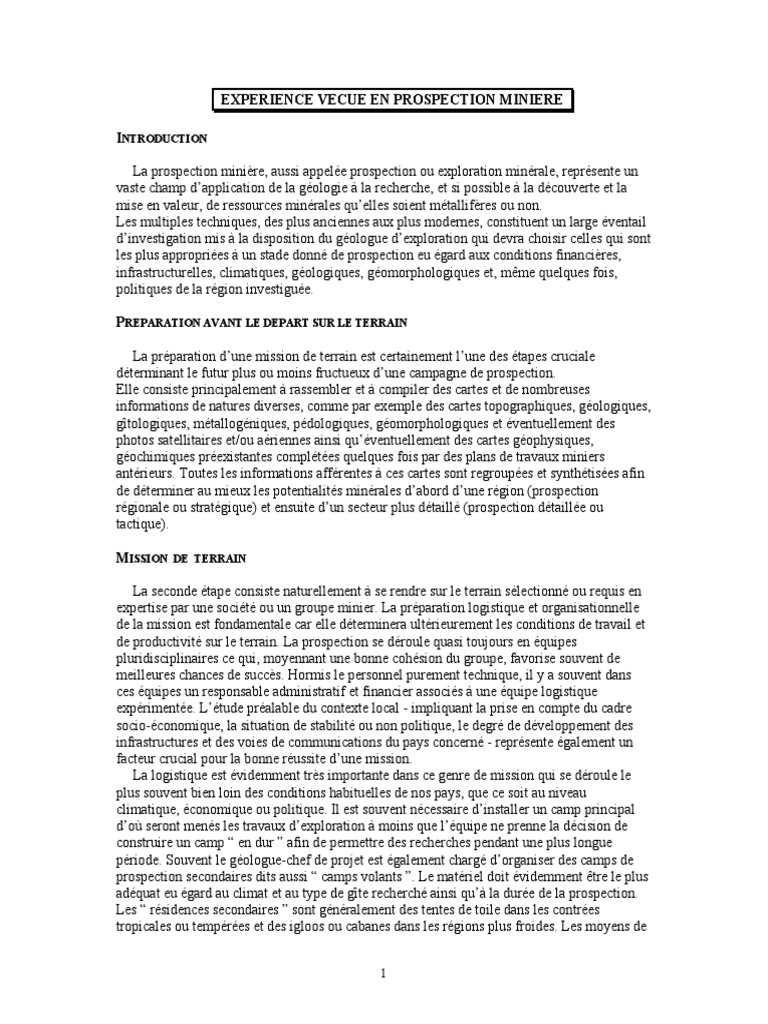 Étapes de la prospection minière | PDF | Or | Géologie