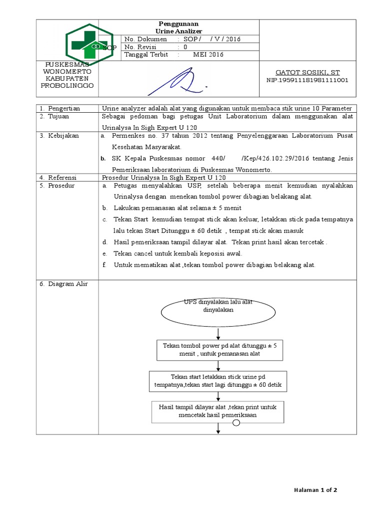 Sop Penggunaan Urine Analizer | PDF
