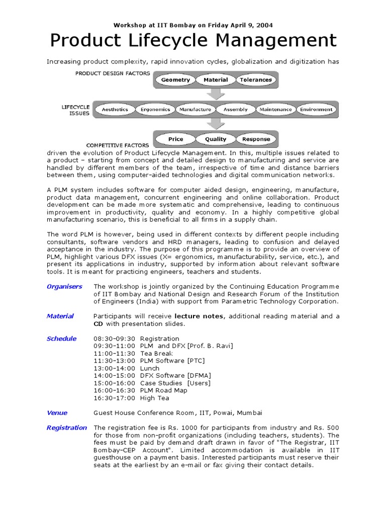 Product Lifecycle Management: Workshop at IIT Bombay On Friday April 9 ...