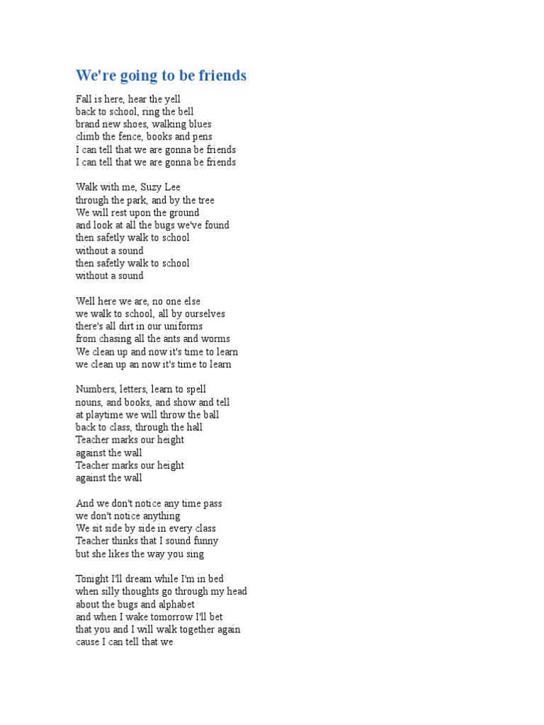 Letras de "We're Going to Be Friends" | PDF | Ocio | Entretenimiento ...