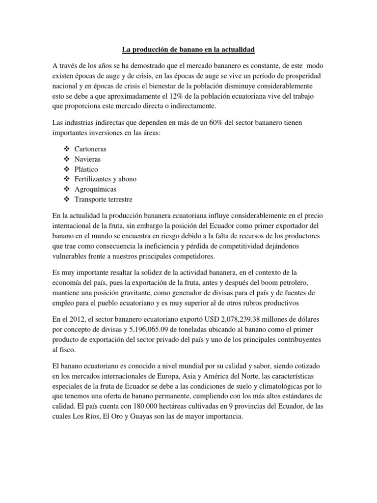 Boom Bananero en La Actualidad | PDF | Ecuador | Exportaciones