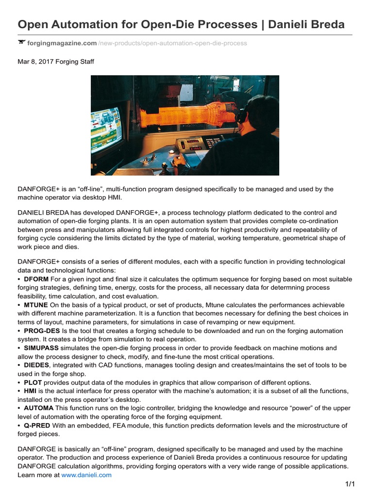 An Introduction to DANFORGE+, Danieli Breda's Open Automation System ...