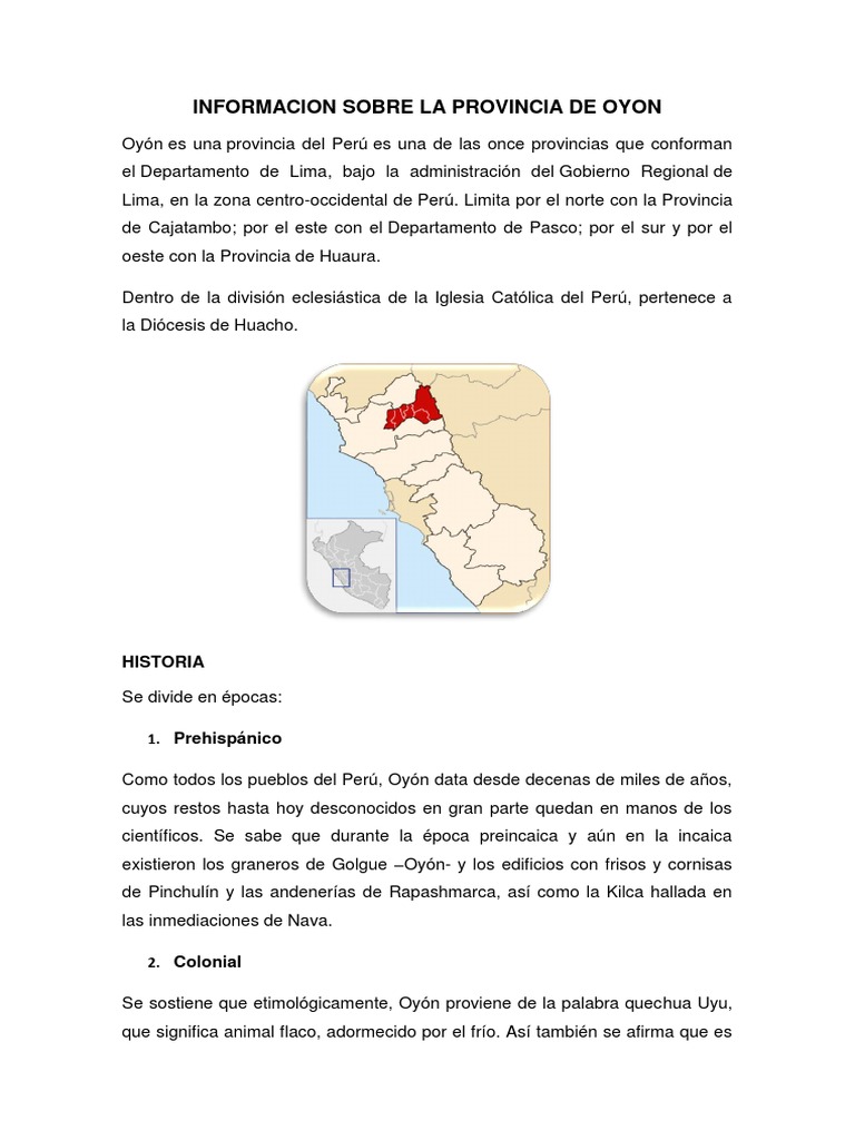 Informacion Sobre La Provincia de Oyon: Historia | PDF | Conflicto armado