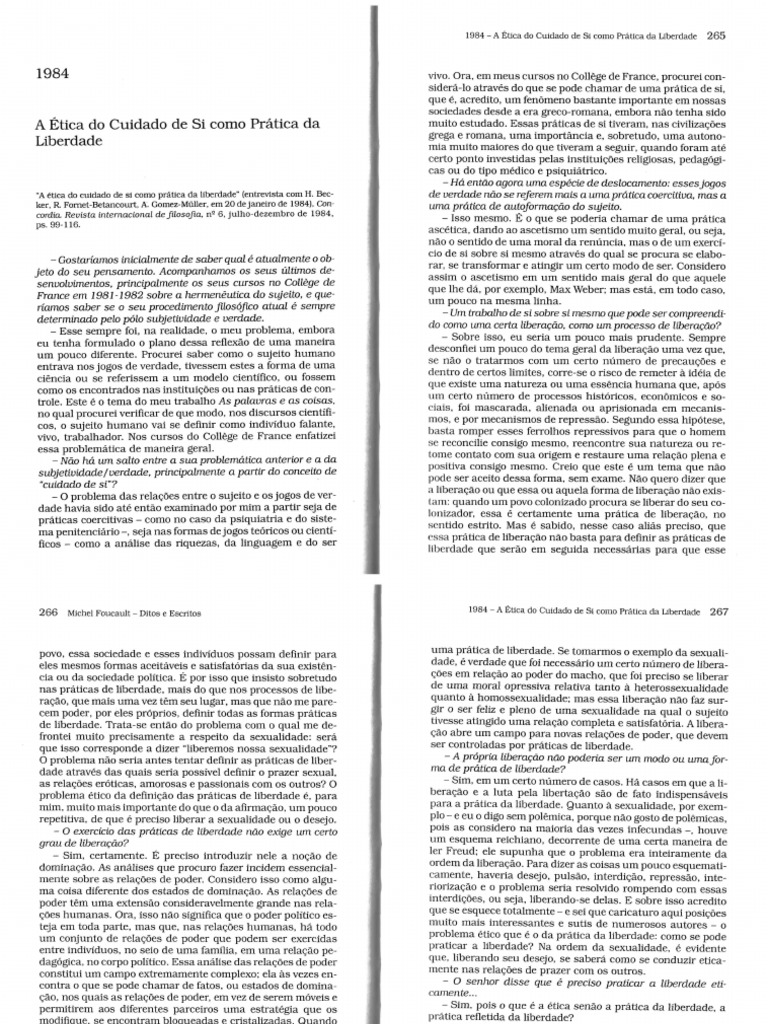 A Ética Do Cuidado de Si Como Prática Da Liberdade (Michel Foucault) | PDF