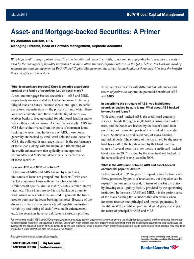 Securitization A Primer PDF | PDF | Asset Backed Security | Mortgage ...