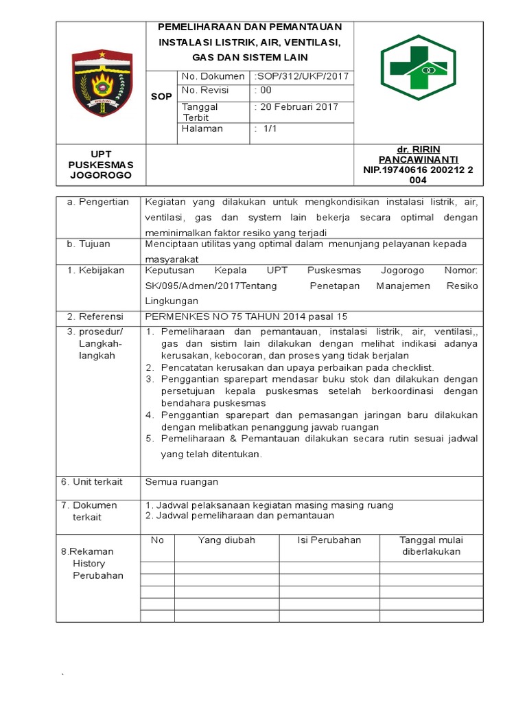8.5.1.2 Sop Pemliharaan Dan Pemantauan Utility Dan Sistem Lain | PDF