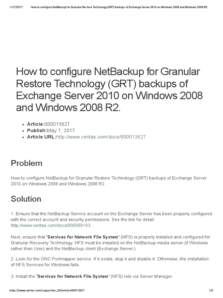 How To Configure NetBackup For Granular Restore Technology (GRT ...