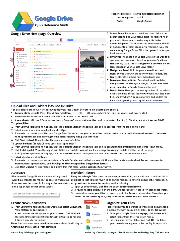 Google Drive Quick Reference Guide | PDF | Web Browser | Computer File