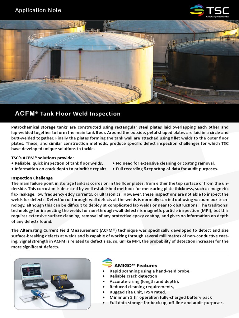 TSC - Technical Info, ACFM and Tank Floor Weld Inspection | Welding | Tanks