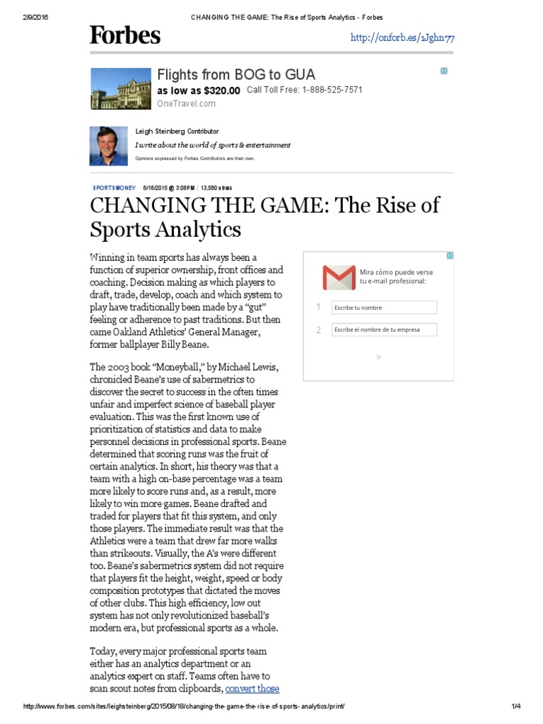 CHANGINGTHEGAME TheRiseofSportsAnalytics Forbes | PDF | Analytics | Sports