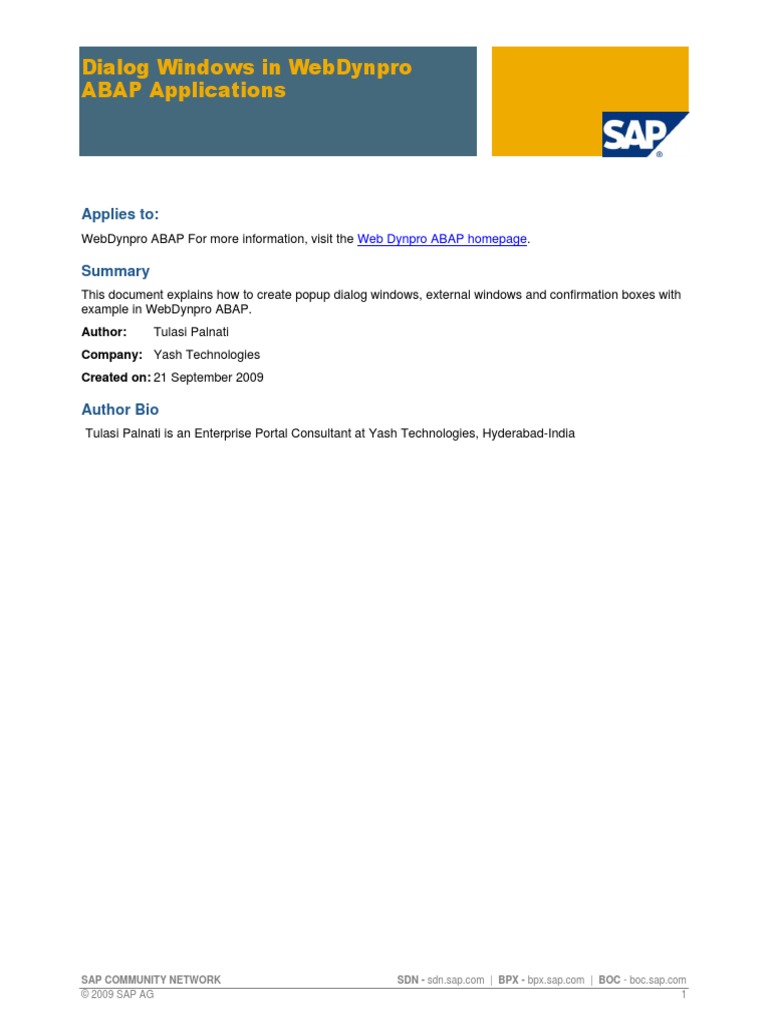 Dialog Windows in WebDynpro ABAP Applications | PDF | Email | Computing