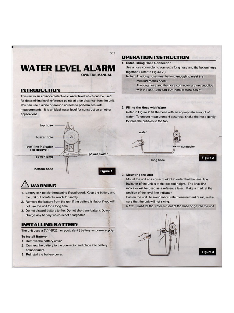 Water Level Alarm: Operation Instruction | PDF | Battery (Electricity ...