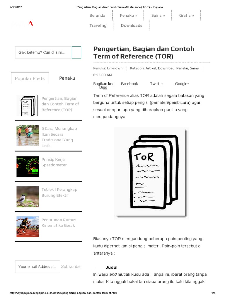 Pengertian, Bagian Dan Contoh Term of Reference (TOR) - Pujiono | PDF