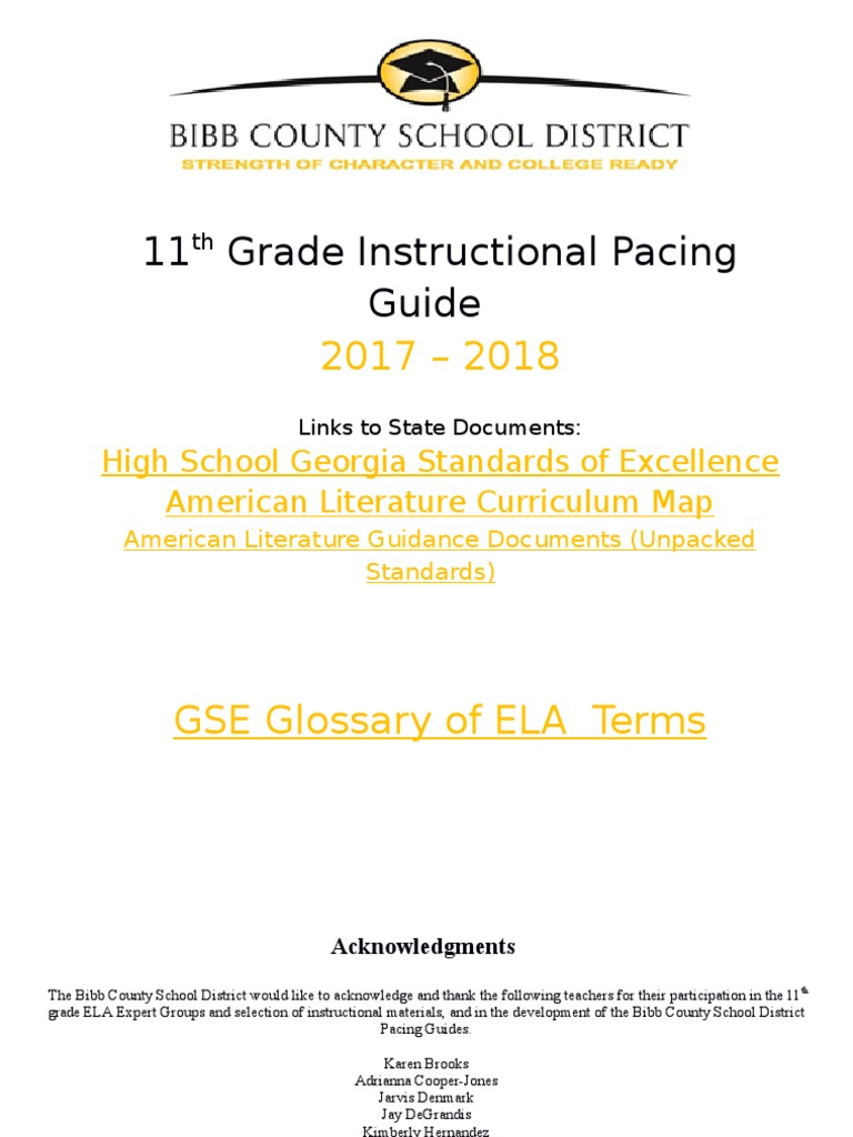 11 Grade Instructional Pacing Guide: High School Georgia Standards of ...