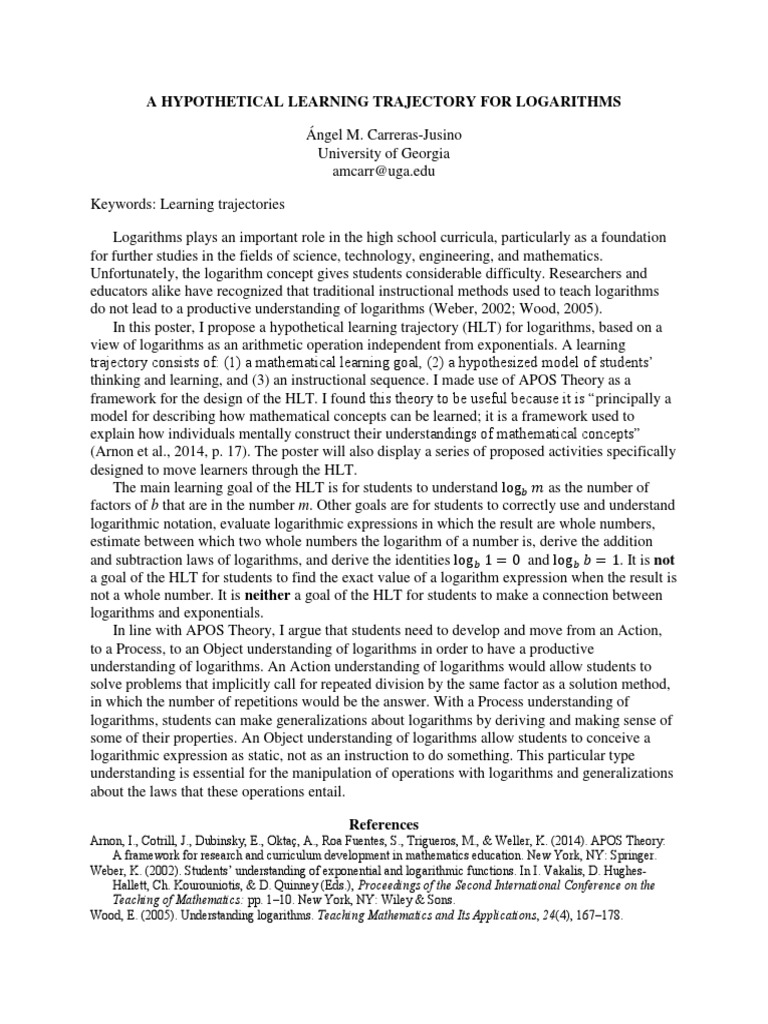 A Hypothetical Learning Trajectory For Logarithms (Carreras-Jusino ...