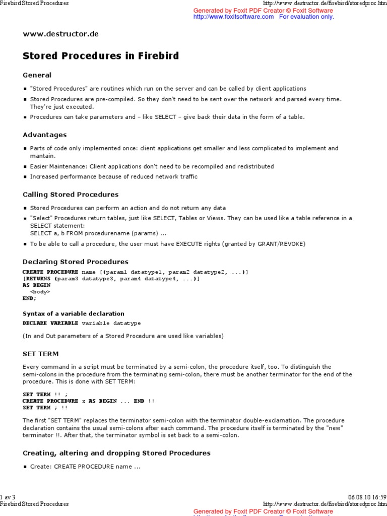 Firebird Stored Procedures | Download Free PDF | Subroutine | Parameter (Computer Programming)