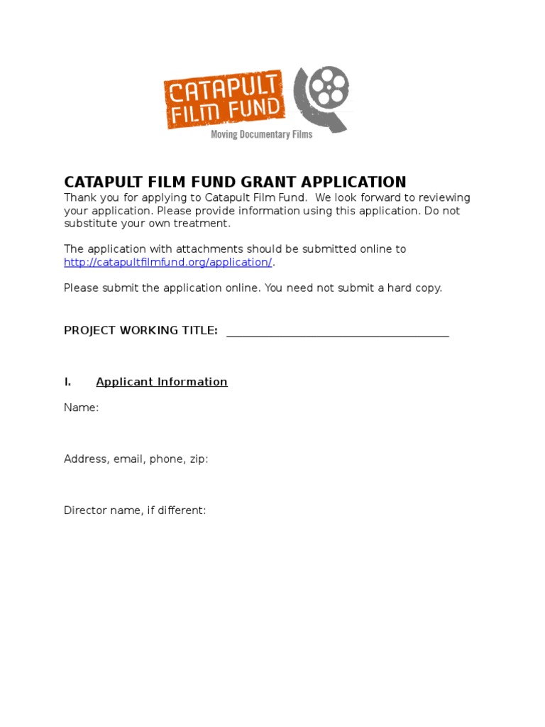 Catapult Film Fund Grant Application: PROJECT WORKING TITLE | PDF | Fundraising | Business