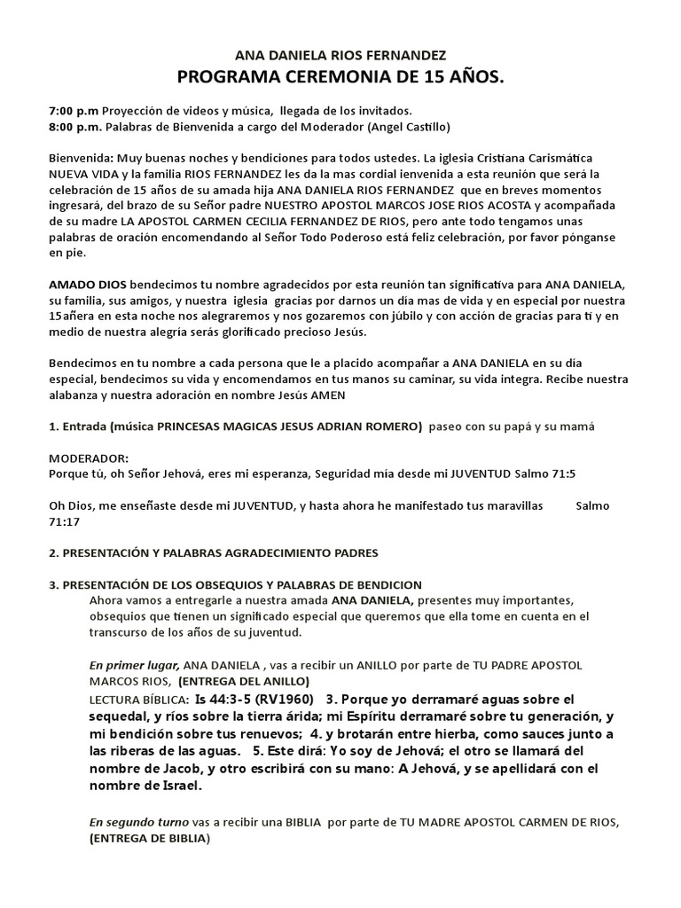 Programa Ceremonia de 15 Anos | PDF | Oración | Comportamiento ...