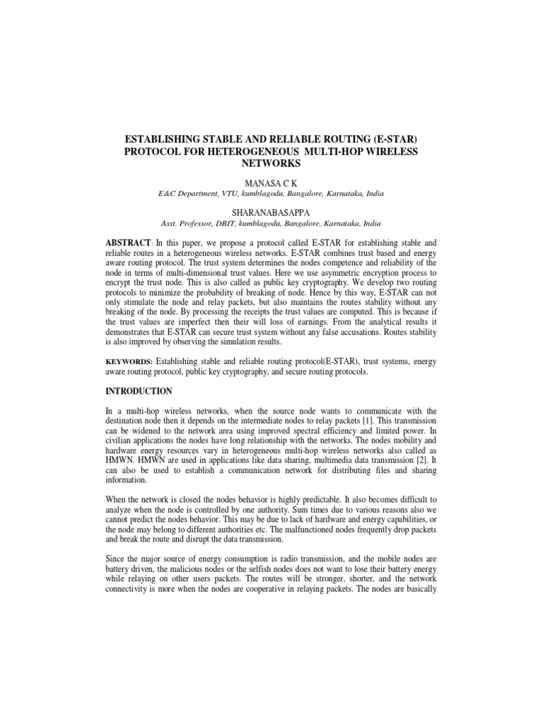 Establishing Stable and Reliable Routing (E-Star) Protocol For ...