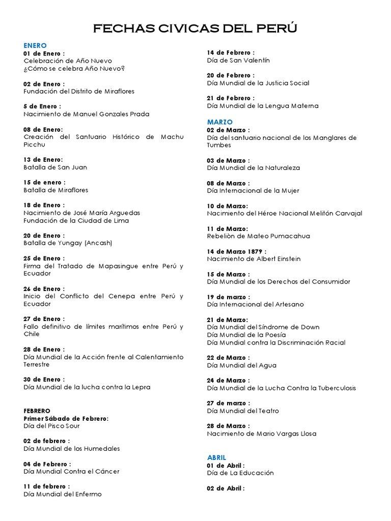 Fechas Cívicas de Mayo en Perú | PDF | Perú | Agitación