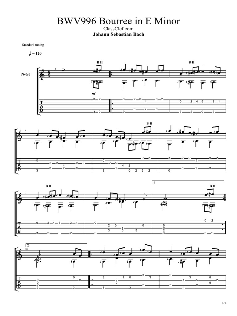 BWV996 Bourree in E Minor by Johann Sebastian Bach.pdf | Public Domain ...