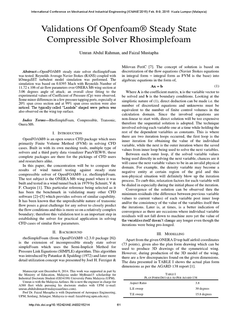 Validations of Openfoam Steady State Compressible Solver Rhosimplefoam | PDF | Fluid Dynamics ...