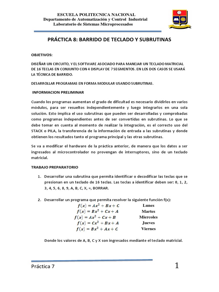 Practica 8 Barrido de Teclado LAb. Sist Micro | PDF | Programa de computadora | Programación