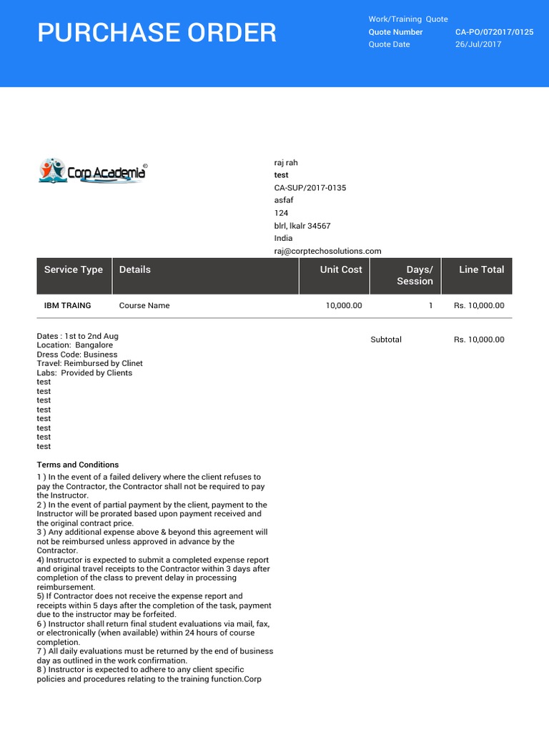 Purchase Order for IBM Training Course | PDF | Business | Business ...