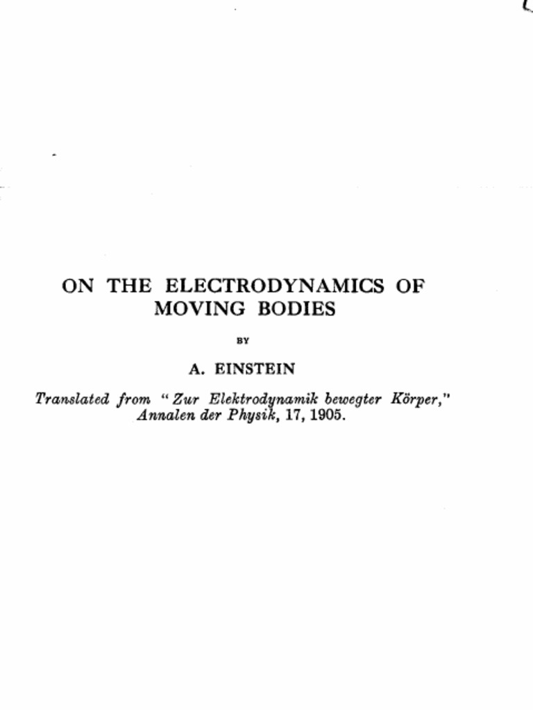 Physics Einstein On The Electrodynamics Of Moving Bodies 1905 Pdf