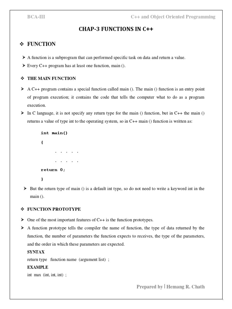 Chap-3 Functions in C++: Function | PDF | Parameter (Computer ...
