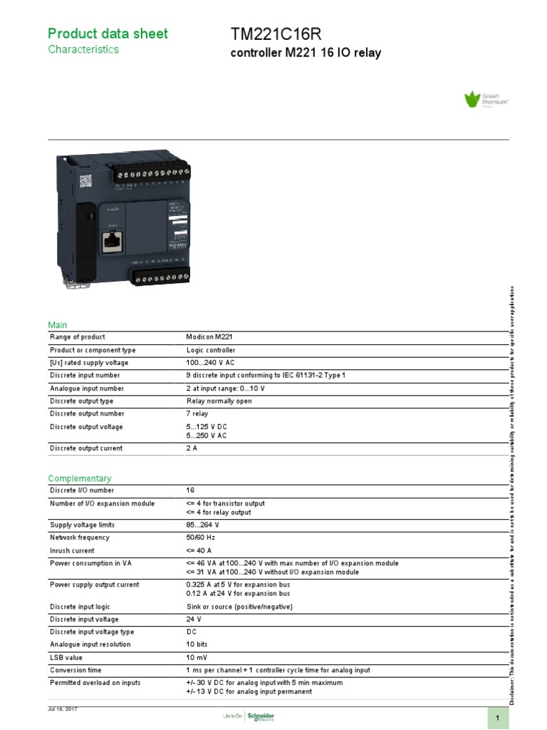 Datos Técnicos PLC Schneider Electric Modicon M221 - TM221C16R | PDF ...