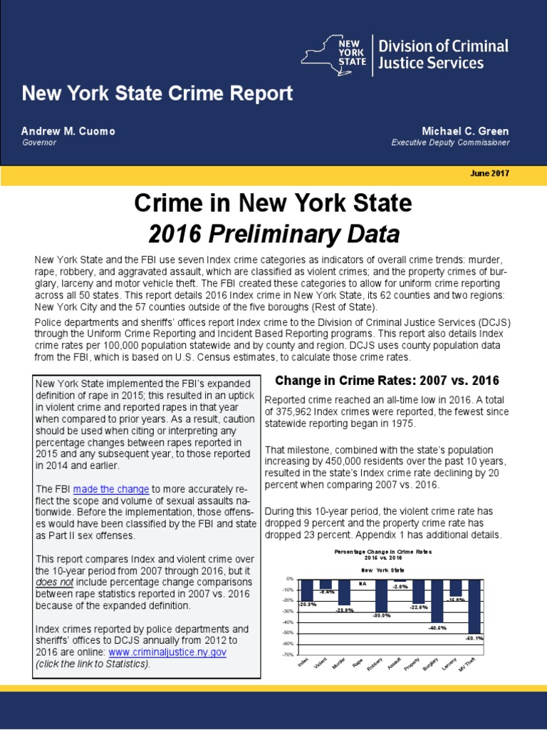 NYSCrimeReport2016 Prelim | PDF | Uniform Crime Reports | Violent Crime